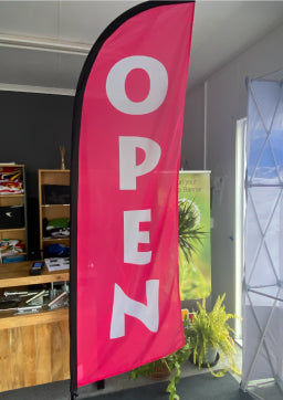 Open Windblade Flag - Adams Textile Signage